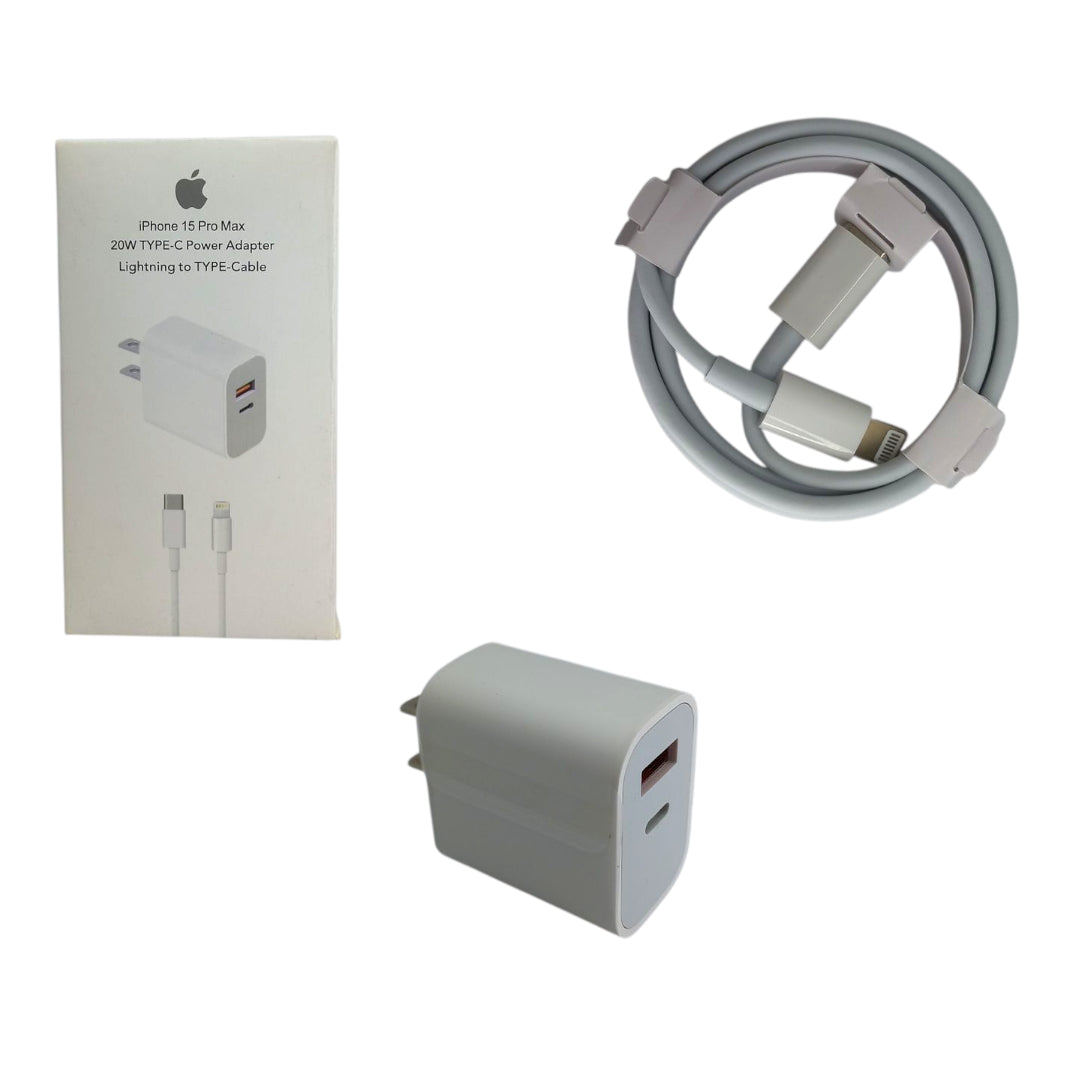 COMBO CARGADOR 2 ENTRADAS TIPO C USB Y CABLE C-IPHONE 20W PAQ3 – FOREVERH3